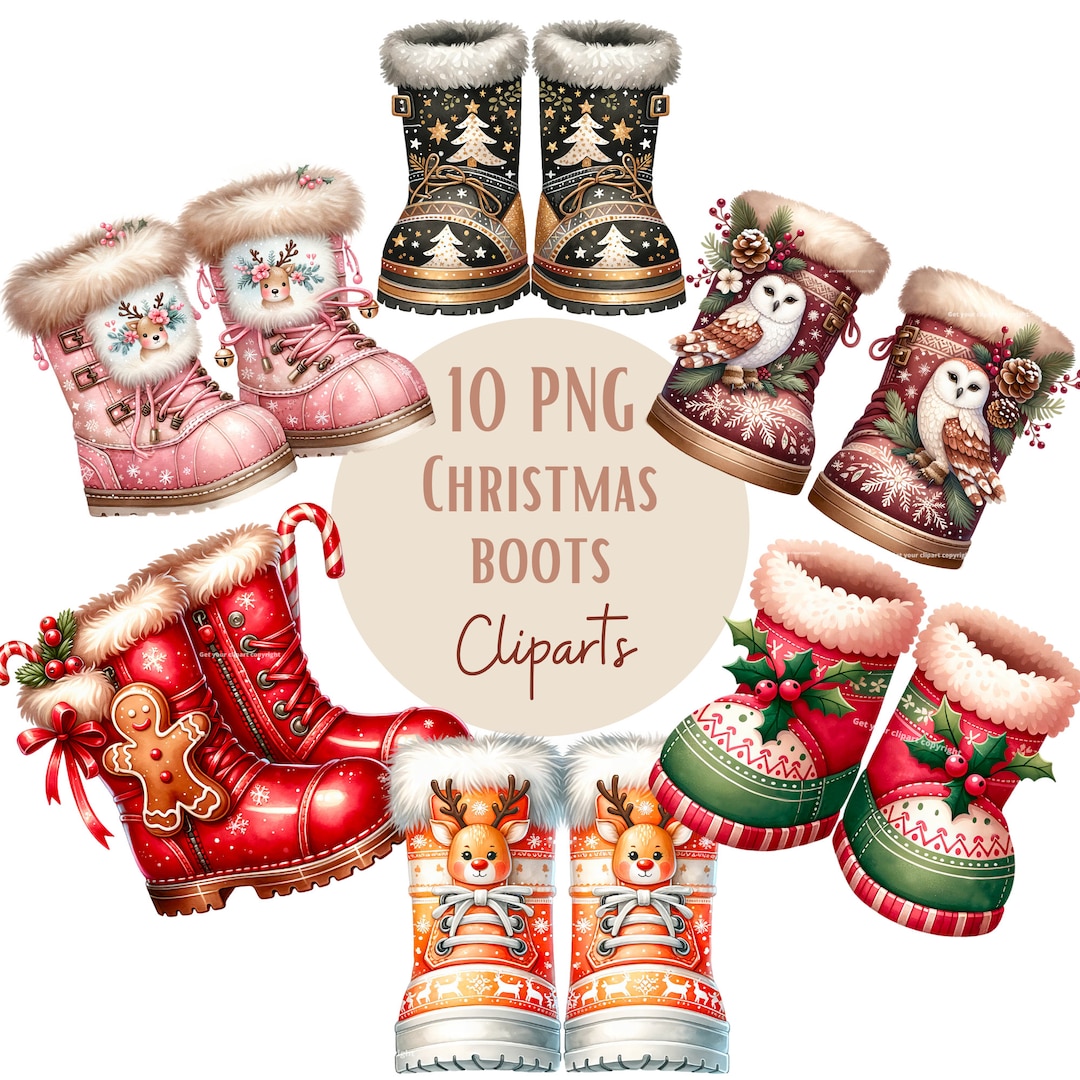 Christmas Boots Clipart Bundle, Christmas Clipart, Winter Boots Png ...