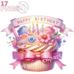 Birthday Cupcake Clipart Bundle, Happy Birthday Graphics, Cupcake Png ...