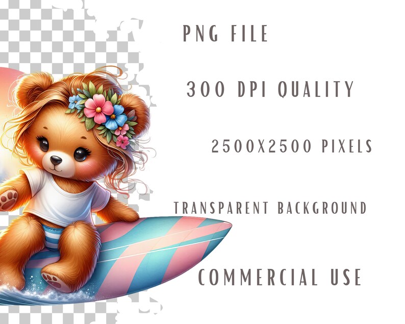 Surfing Teddy Bear Clipart Bundle, Nursery Graphics, Surf Clipart ...