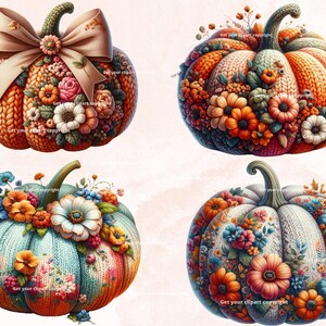 Fall Pumpkin Clipart Bundle, Hello Fall Png, Knitted Pumpkin Clipart ...