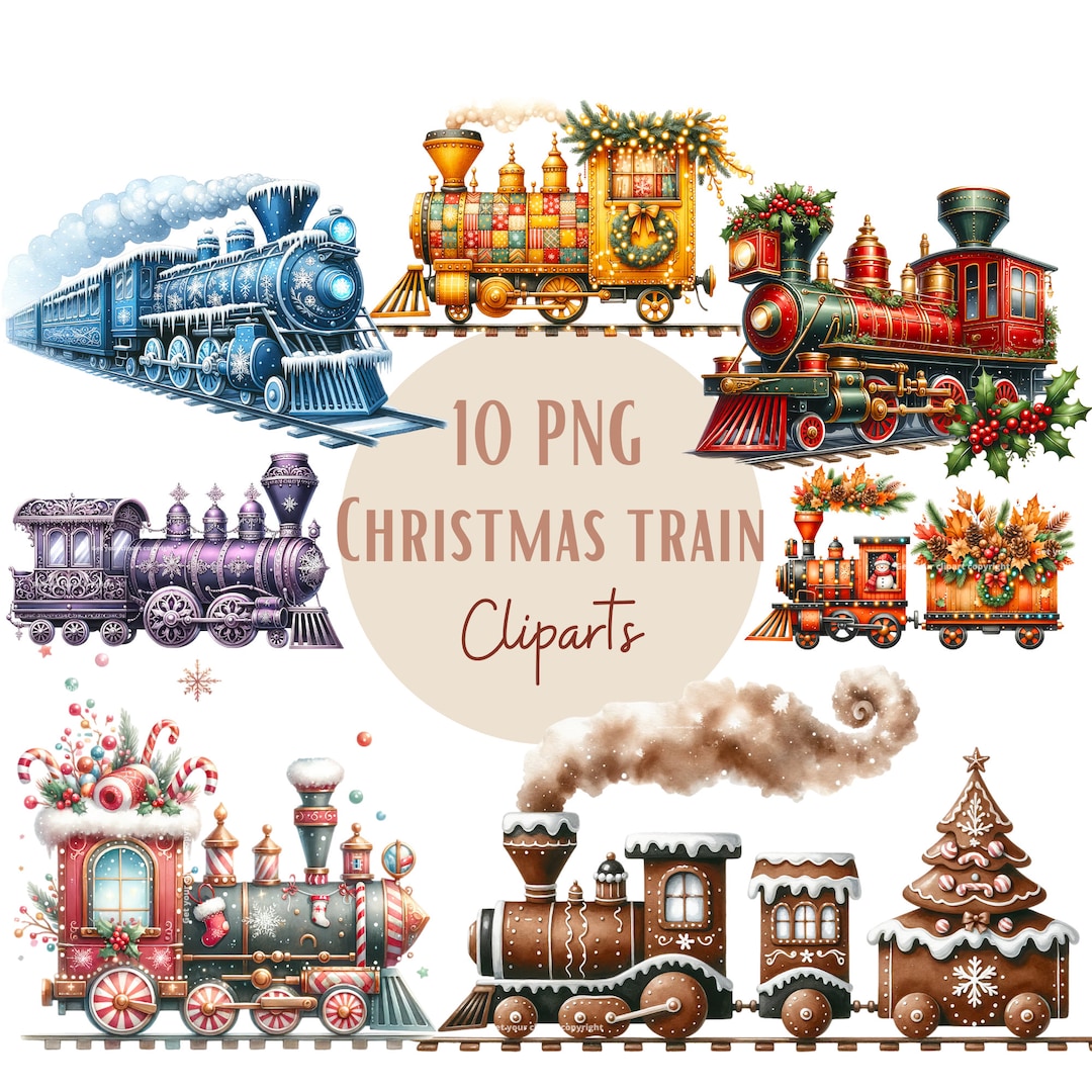 Christmas Train Clipart Bundle, Christmas Clipart, Winter Png Graphics ...