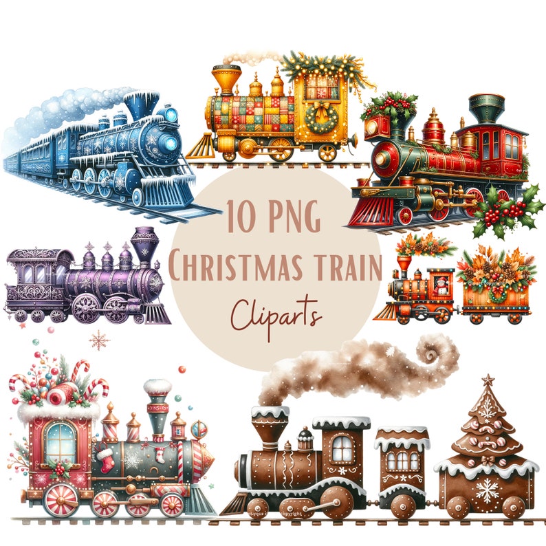 Christmas Train Clipart Bundle, Christmas Clipart, Winter Png Graphics ...