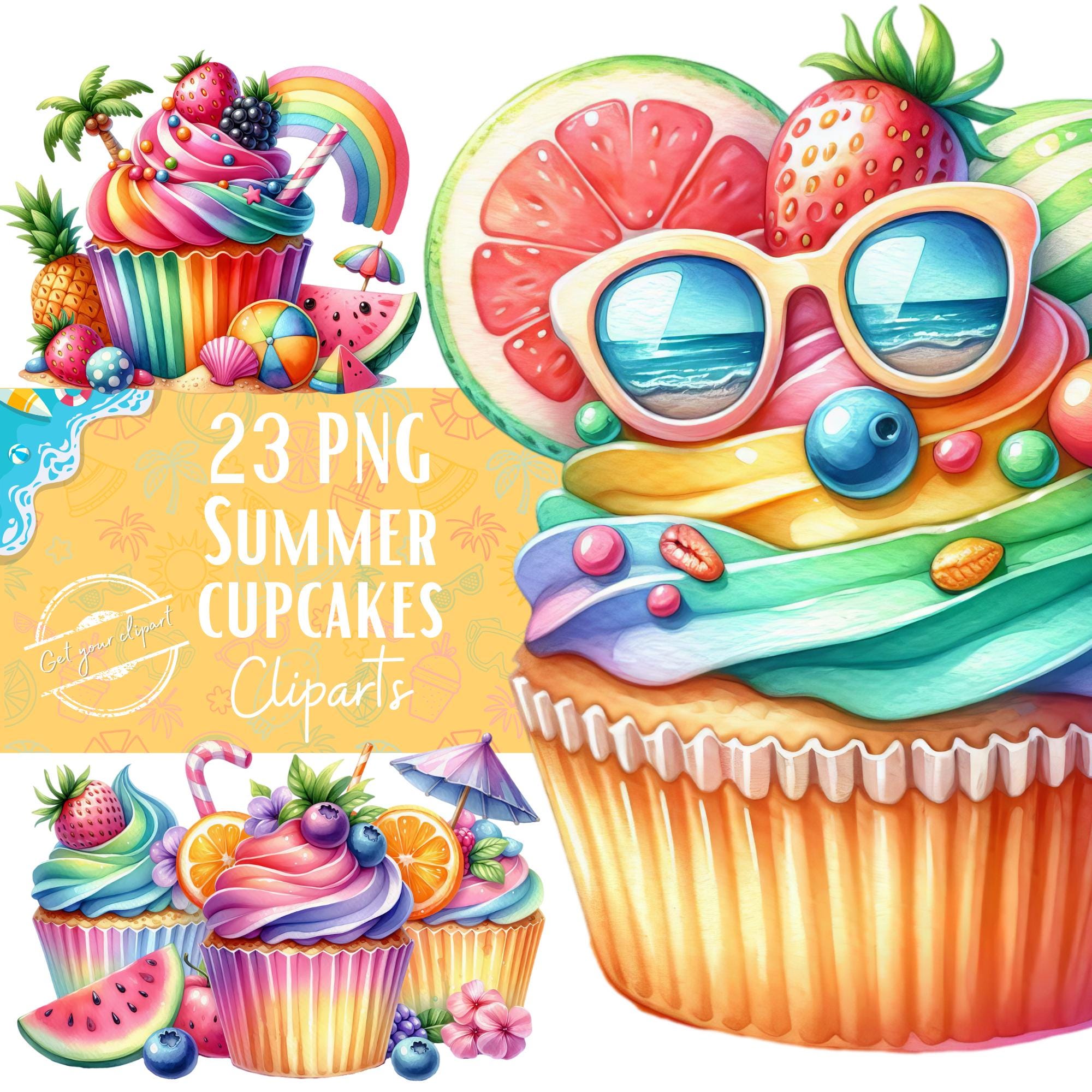 Summer Cupcake Clipart Bundle Summer Graphics Cupcake Png Designs