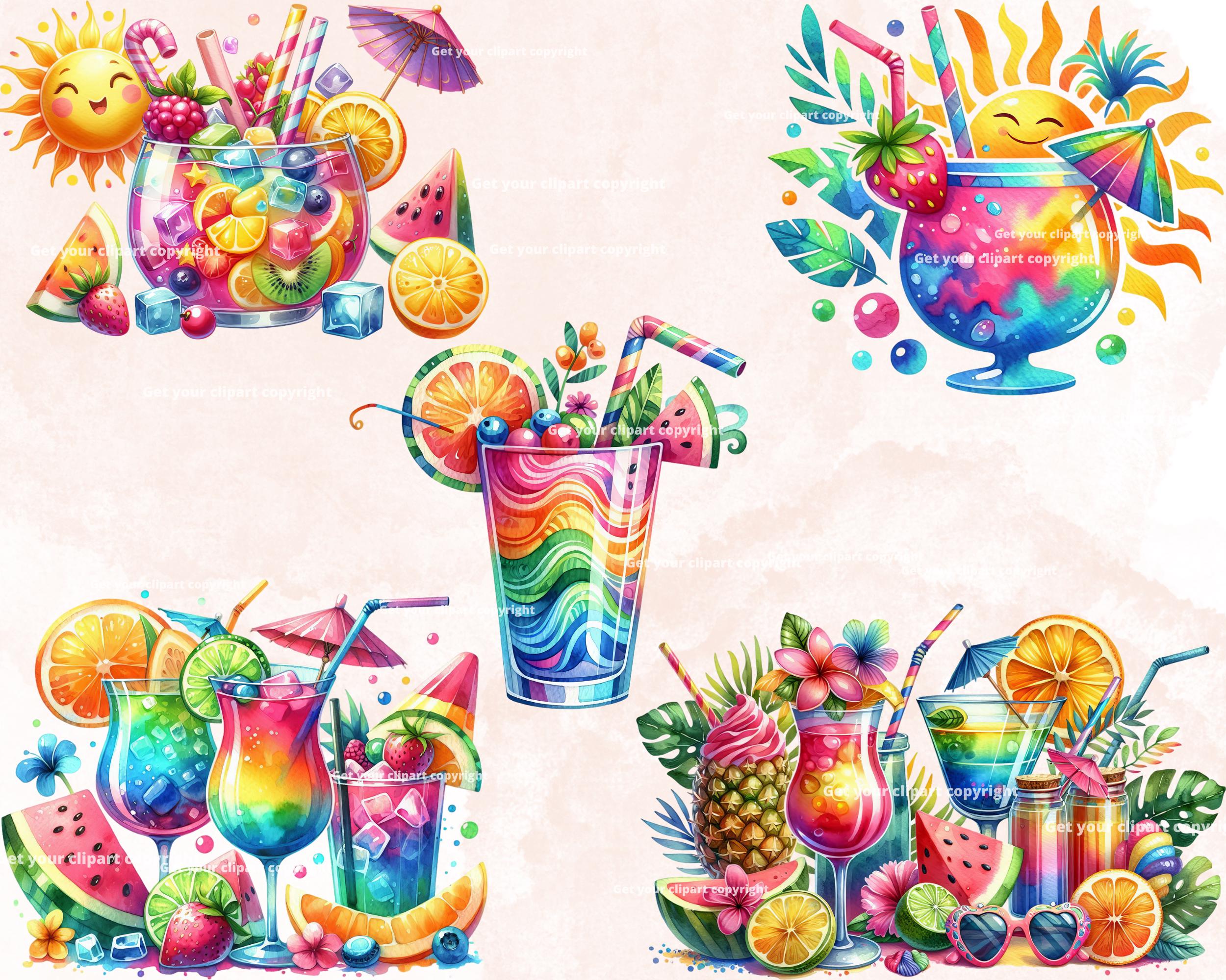 Tropical Cocktails Clipart Bundle, Tropical Drinks Png, Summer Drinks ...