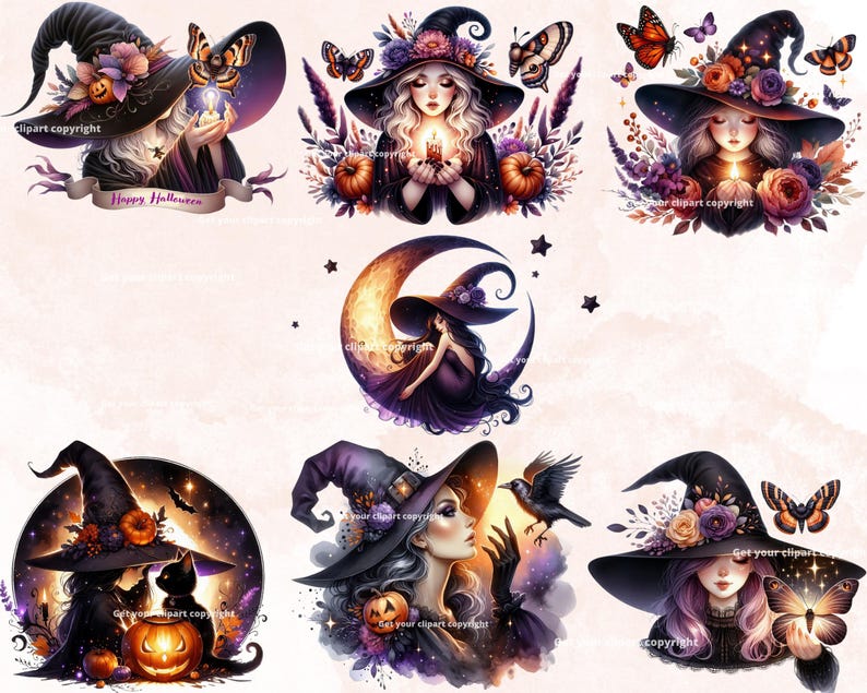 Halloween Witch Clipart Bundle, Halloween Png Bundle, Fantasy Clipart ...