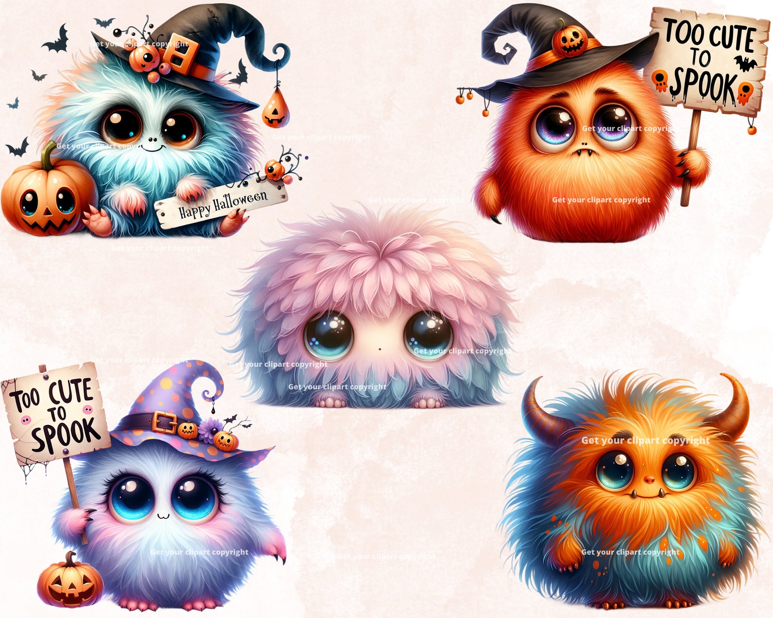 Cute Halloween Monster Clipart Bundle, Halloween Clipart, Halloween Png ...