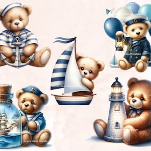 Nautical Teddy Bear Clipart, Nursery Graphics, Nautical Clipart, Teddy ...