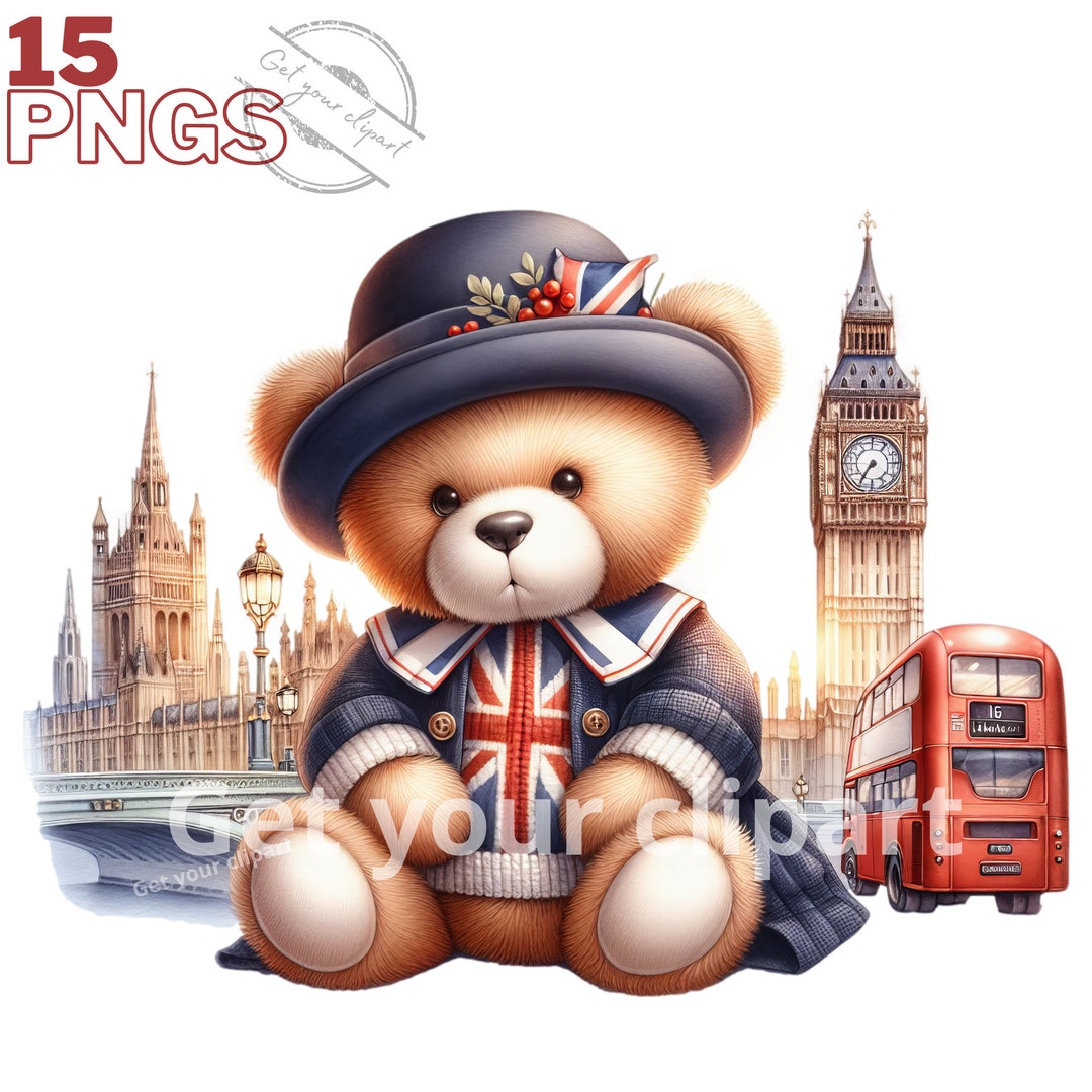 London Teddy Bear Clipart Bundle, Nursery Graphics, London Clipart ...