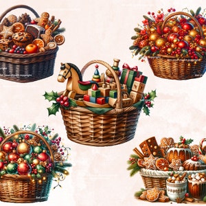 Christmas Gift Basket Cliparts Bundle, Graphics for Christmas Ornaments ...