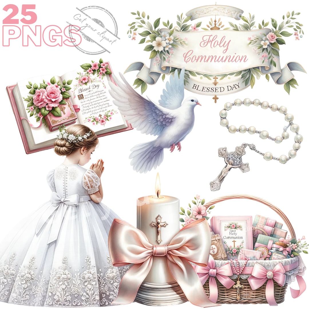 First Holy Communion Clipart Bundle, Communion Png Files, Girl ...