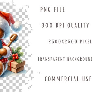 Christmas Teddy Bear Clipart Bundle, Watercolor Bear Ornaments, Festive ...