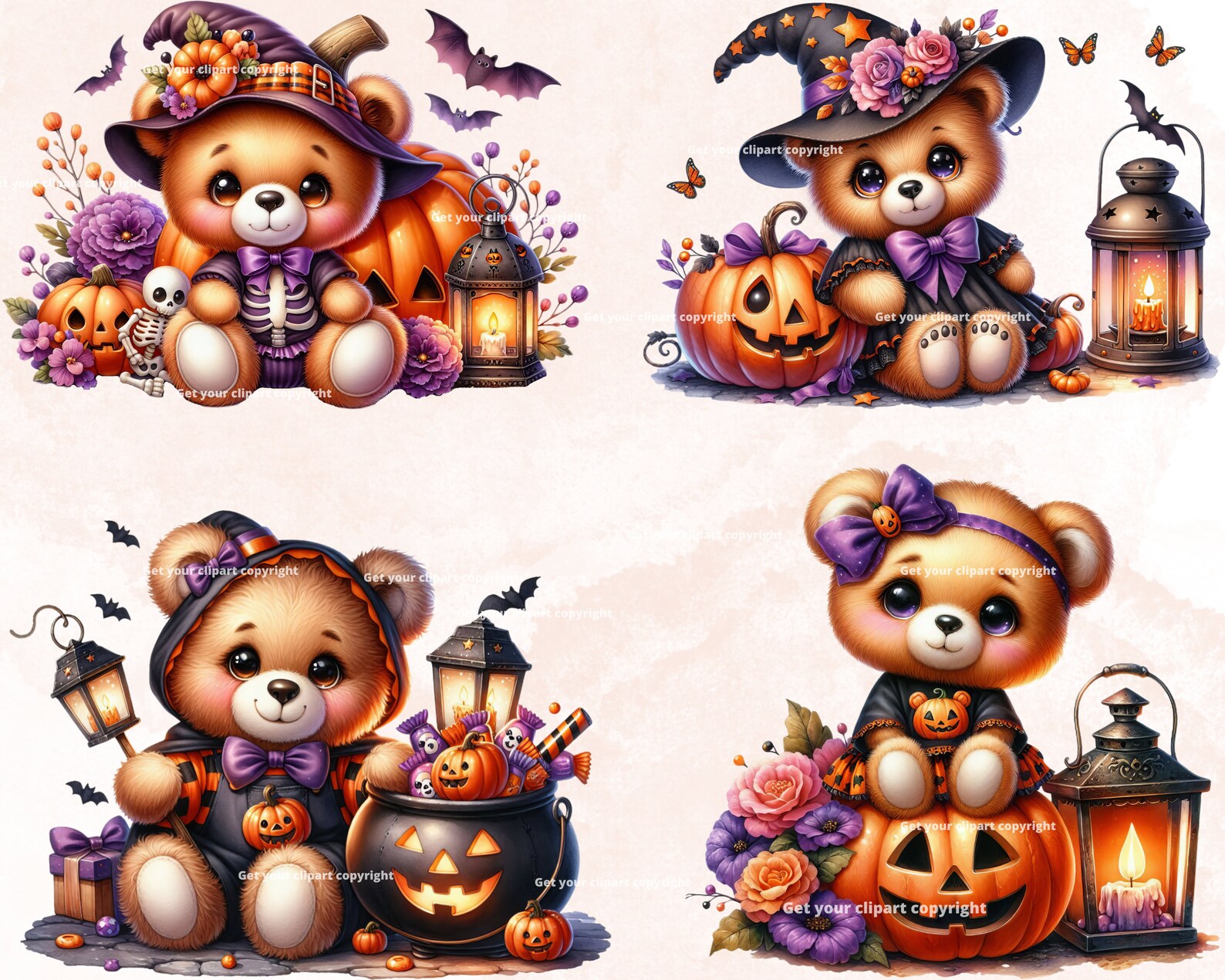 Halloween Teddy Bear Clipart Bundle, Halloween Graphics, Teddy Bear Png ...