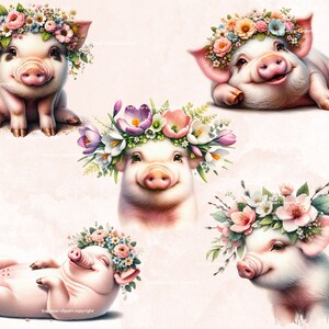 Floral Pig Clipart Bundle, Cute Pig, Farm Animal Clipart, Spring ...