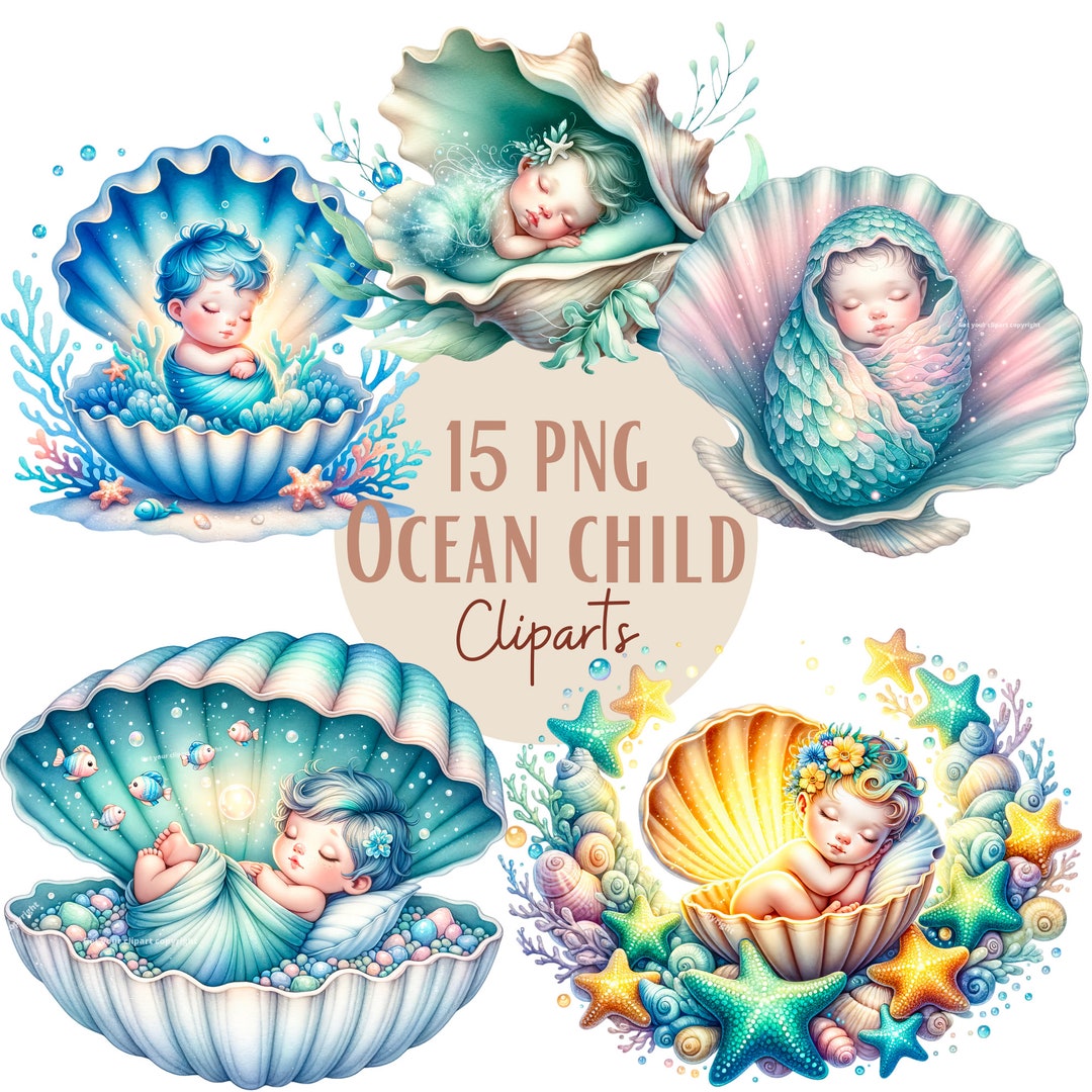 Ocean Child Clipart Bundle, Nursery Graphics, Etheral Clipart ...