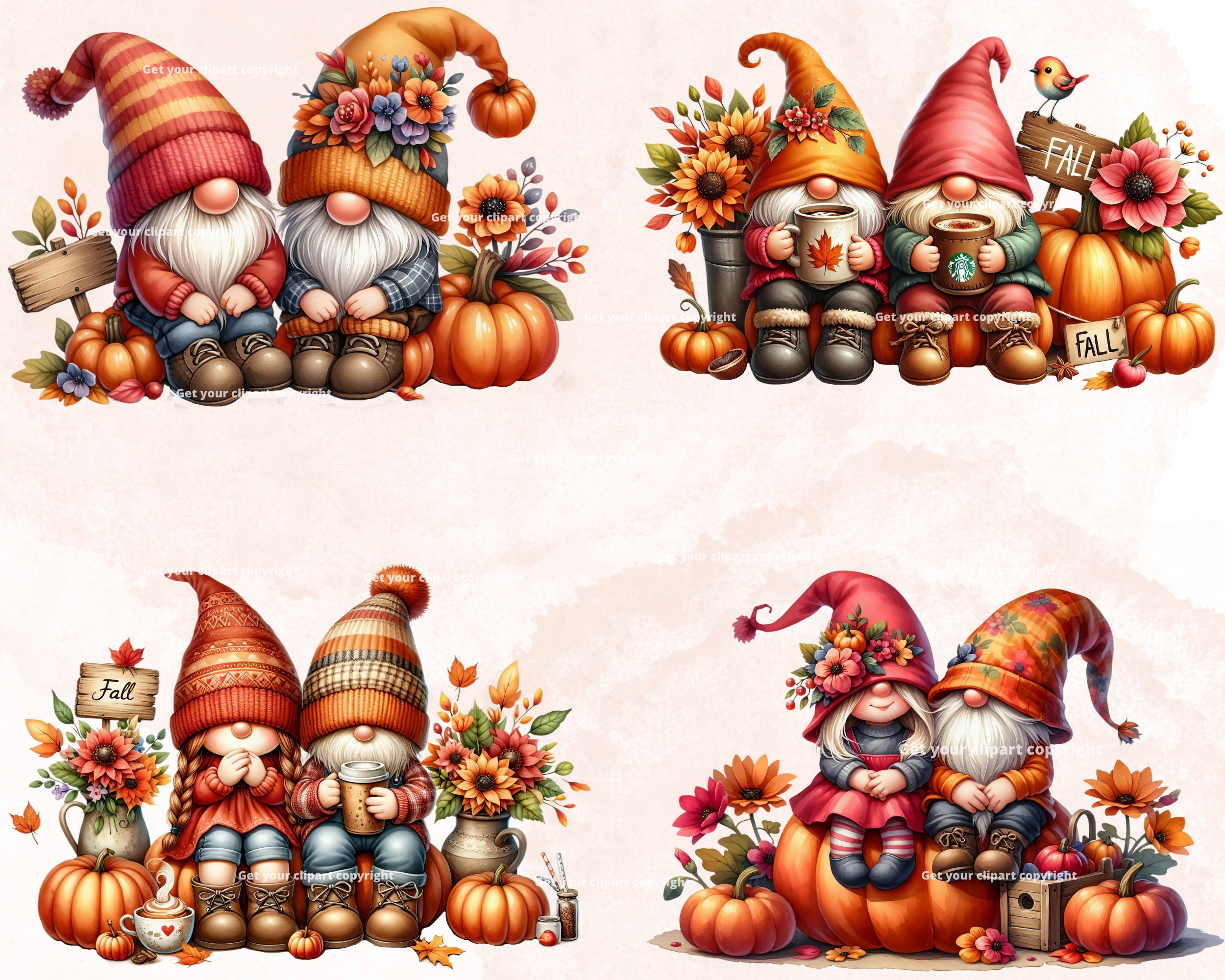 Fall Gnomes Couple Clipart Bundle, Fall Scrapbooking, Fall Sublimation ...