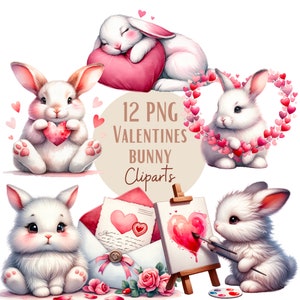 Valentines Bunny Clipart Bundle, Valentines Clipart, Valentines Png ...