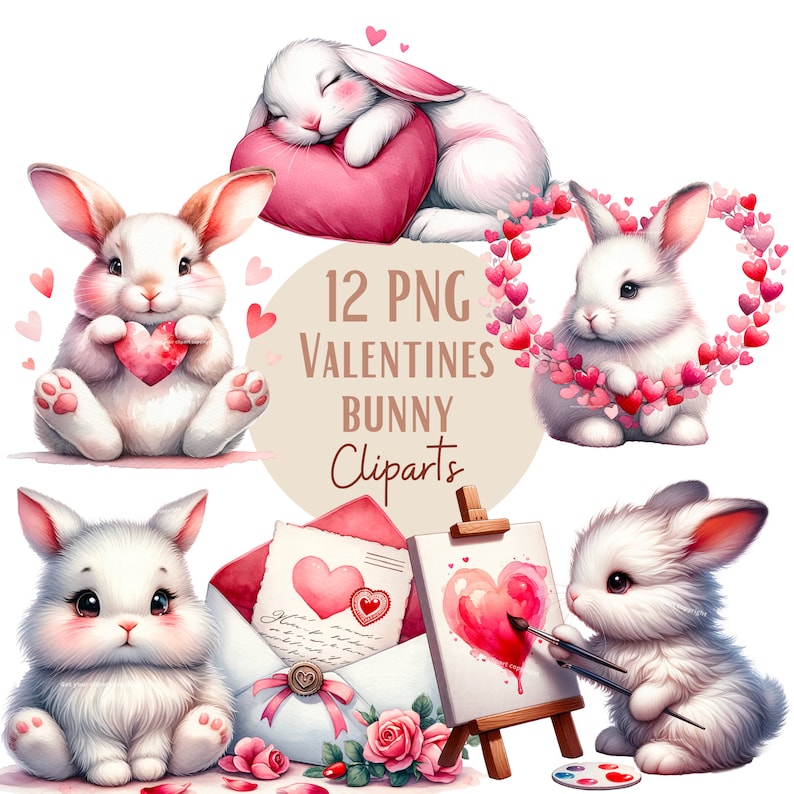 Valentines Bunny Clipart Bundle, Valentines Clipart, Valentines Png ...