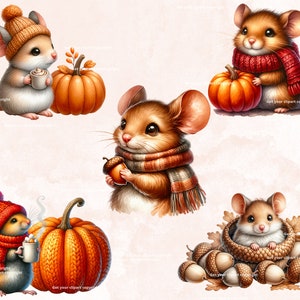 Autumn Mice Clipart Bundle, Cute Mice, Set of 15, Transparent ...