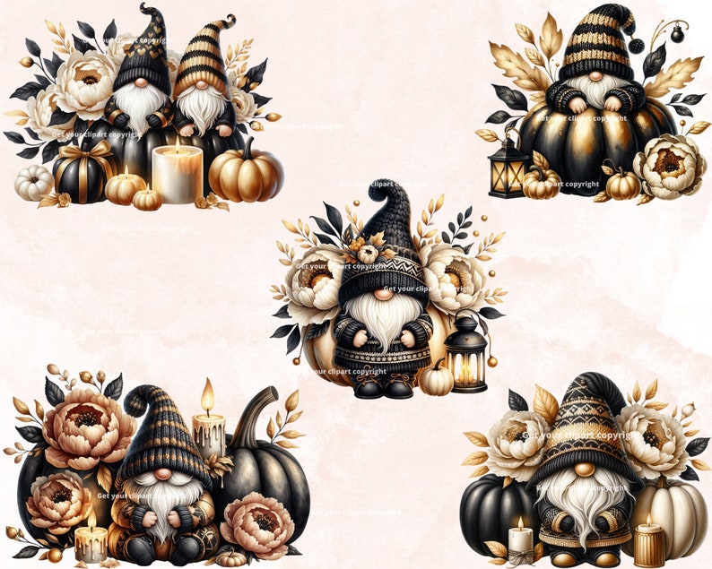 Black and Gold Gnome and Pumpkin Clipart Bundle, Fall Scrapbooking ...