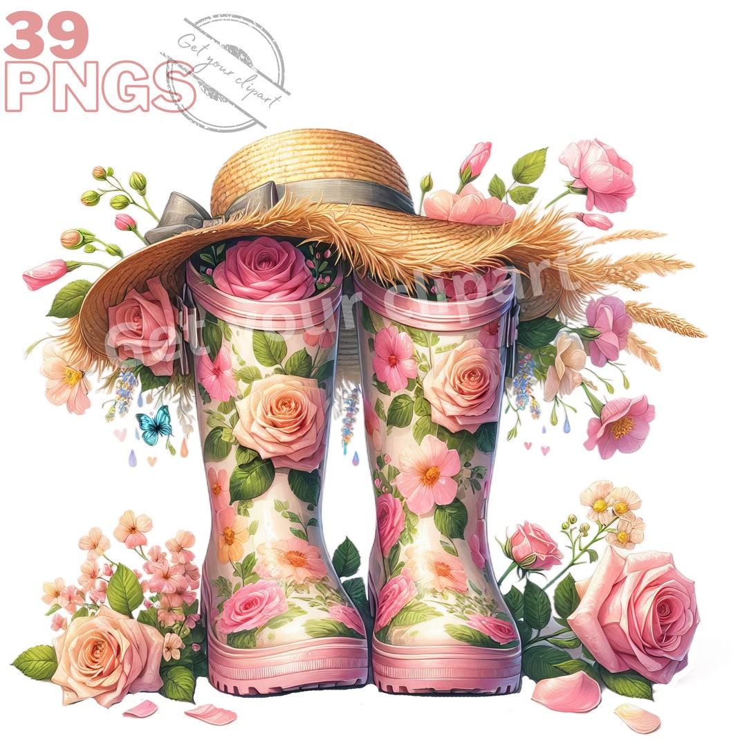 Garden Boots Clipart Bundle, Garden Png Designs, Gardening Clipart ...