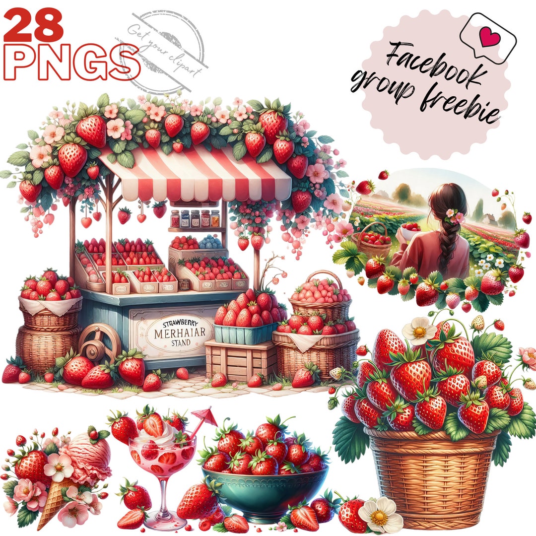 Summer Strawberries Clipart Bundle, Strawberry Png, Summer Graphics ...