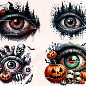 Halloween Creepy Eye Clipart Bundle, Spooky Halloween Png Graphics ...