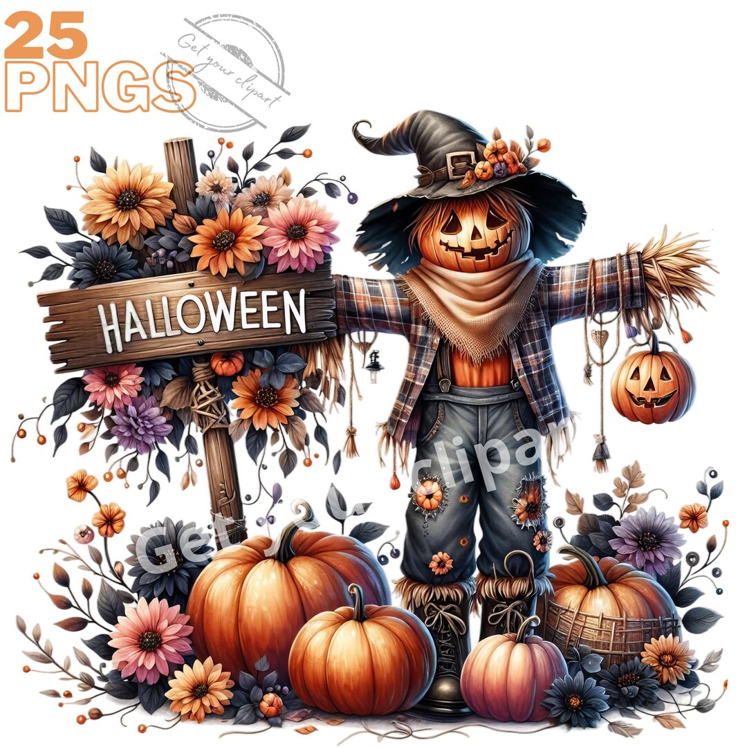 Halloween Scarecrow Clipart Bundle, Halloween Graphics, Scarecrow Png ...