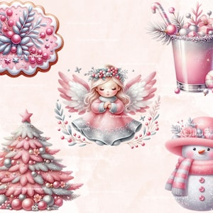 Pink Christmas Clipart Bundle, Snowman Png Graphics, Santa Claus Png ...