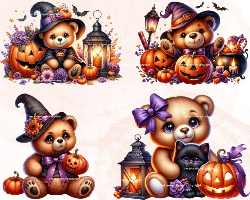 Halloween Teddy Bear Clipart Bundle, Halloween Graphics, Teddy Bear Png ...