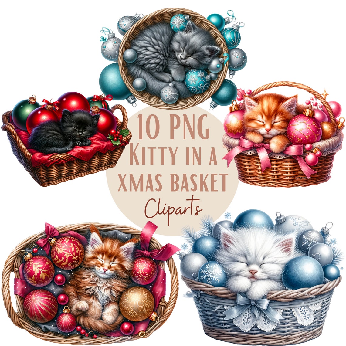 Kitty Clipart Bundle, Christmas Cat Png, Christmas Png Bundle, Set of ...