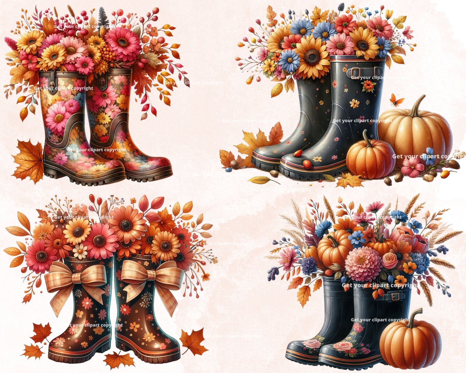 Fall Boots Clipart Bundle, Rain Boots Png, Autumn Graphics, Hello Fall ...