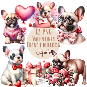 Valentines French Bulldog Png Graphics, Valentines Dog Clipart, Set of ...