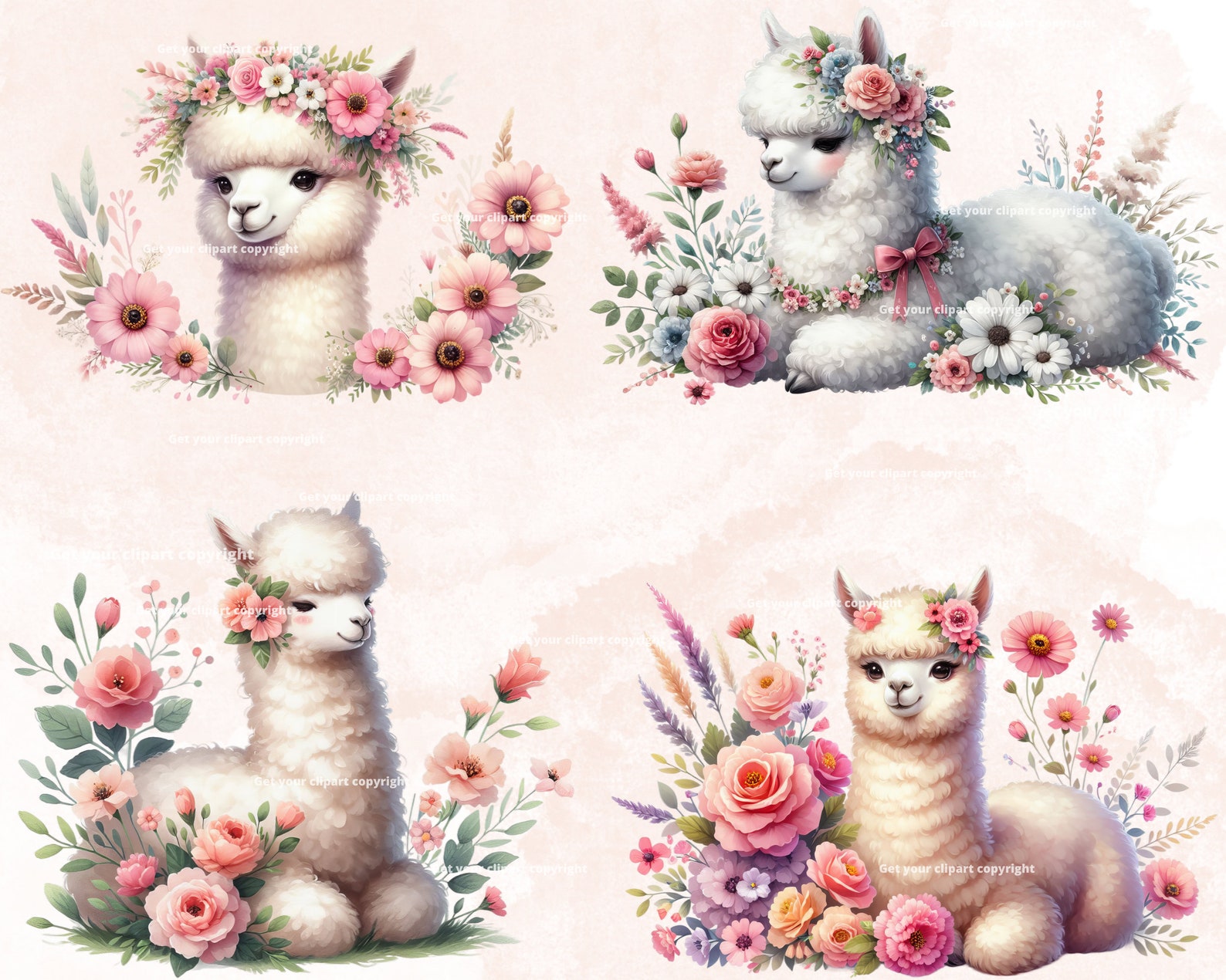 Cute Alpaca Clipart Bundle, Alpaca Png, Watercolor Alpaca Graphics ...