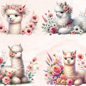 Cute Alpaca Clipart Bundle, Alpaca Png, Watercolor Alpaca Graphics ...