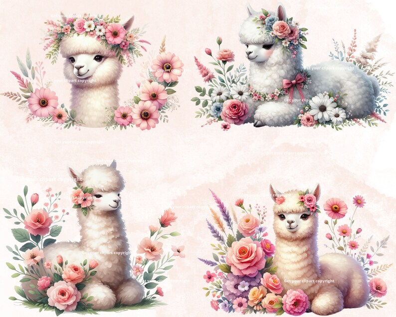 Cute Alpaca Clipart Bundle, Alpaca Png, Watercolor Alpaca Graphics ...