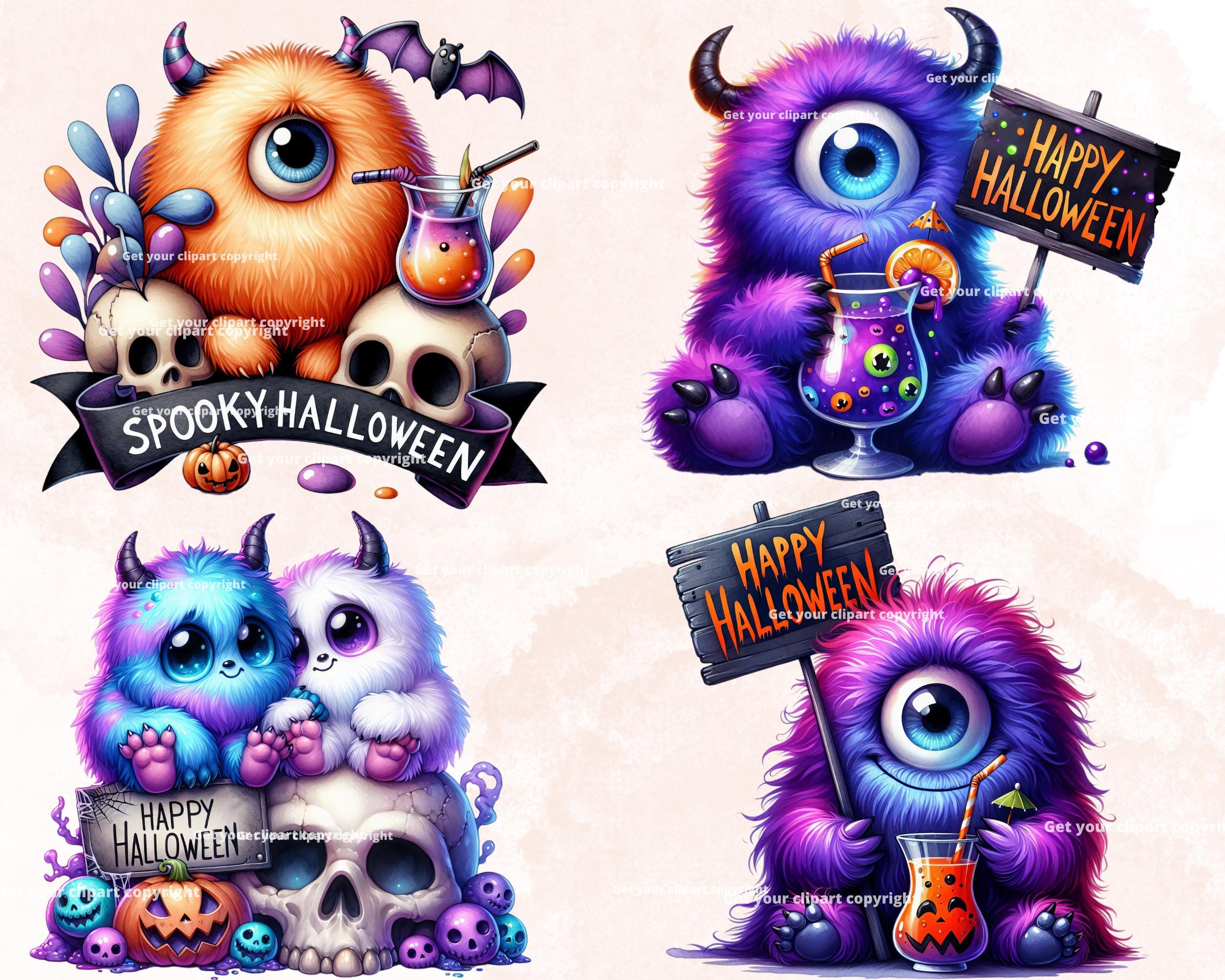 Cute Halloween Monster Clipart Bundle, Halloween Clipart, Halloween Png ...