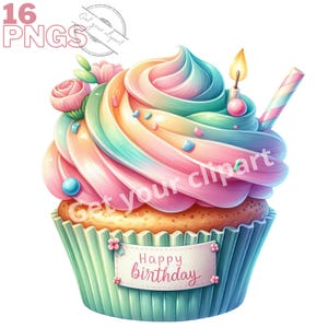 Birthday Cupcake Clipart Bundle, Happy Birthday Graphics, Cupcake Png ...