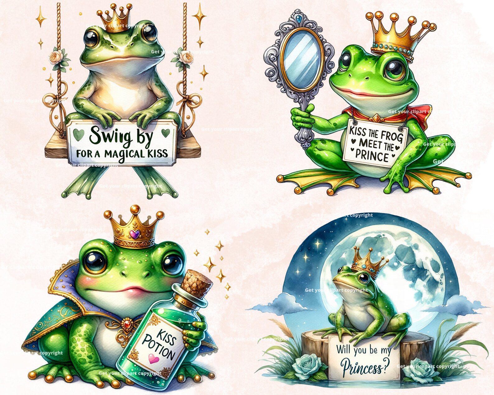 Prince Charming Frog Clipart Bundle, Frog PNG Graphics, Fairytale ...