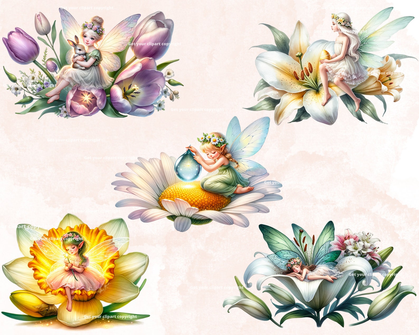 Fairies and Flowers Clipart Bundle, Fantasy Clipart Bundle, Set of 15 ...
