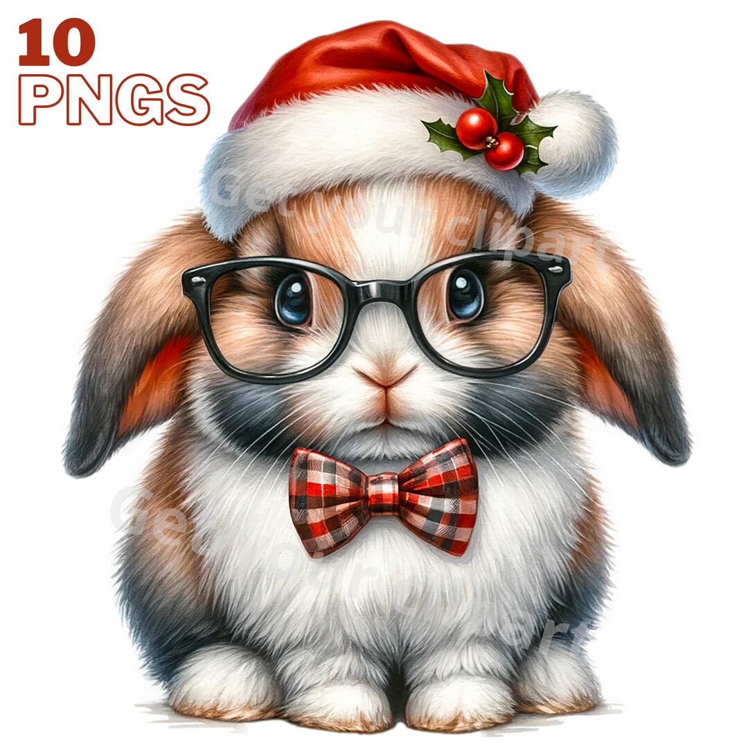 Christmas Bunny Clipart Bundle, Cute Rabbit, Set of 10, Transparent ...