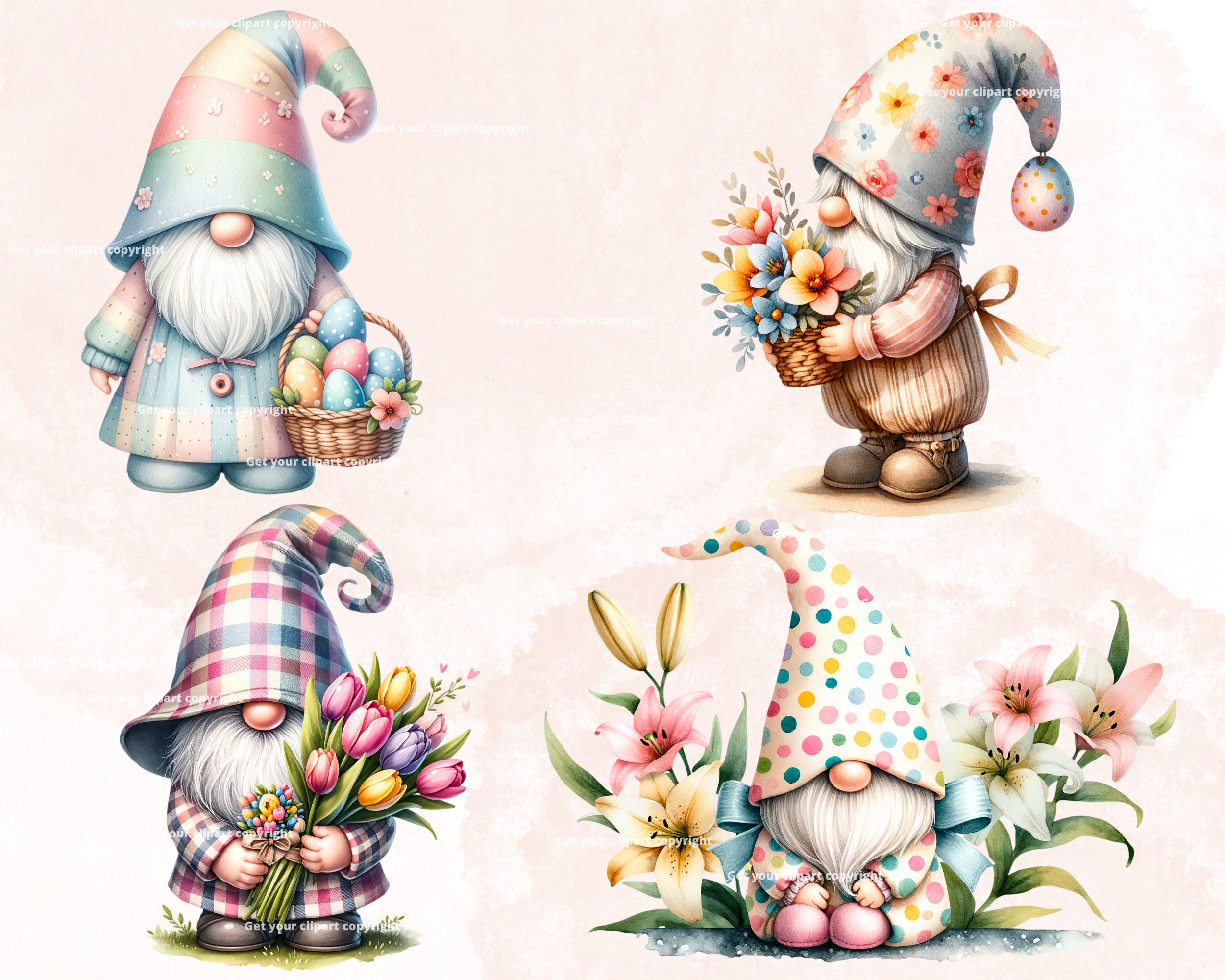 Easter and Spring Gnome Clipart Bundle, Garden Clipart, Spring Gnome ...
