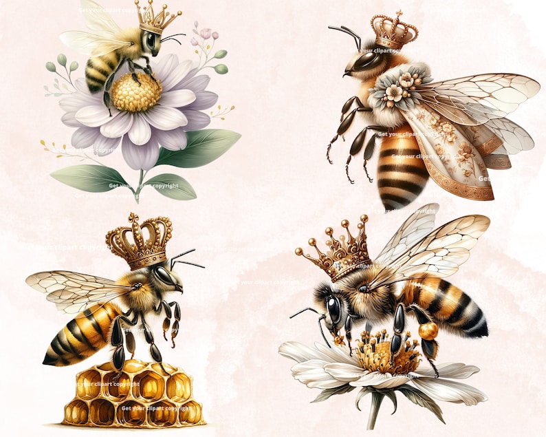 Queen Bee Clipart Bundle, Bee Png Files, Spring Clipart, Honeybee ...