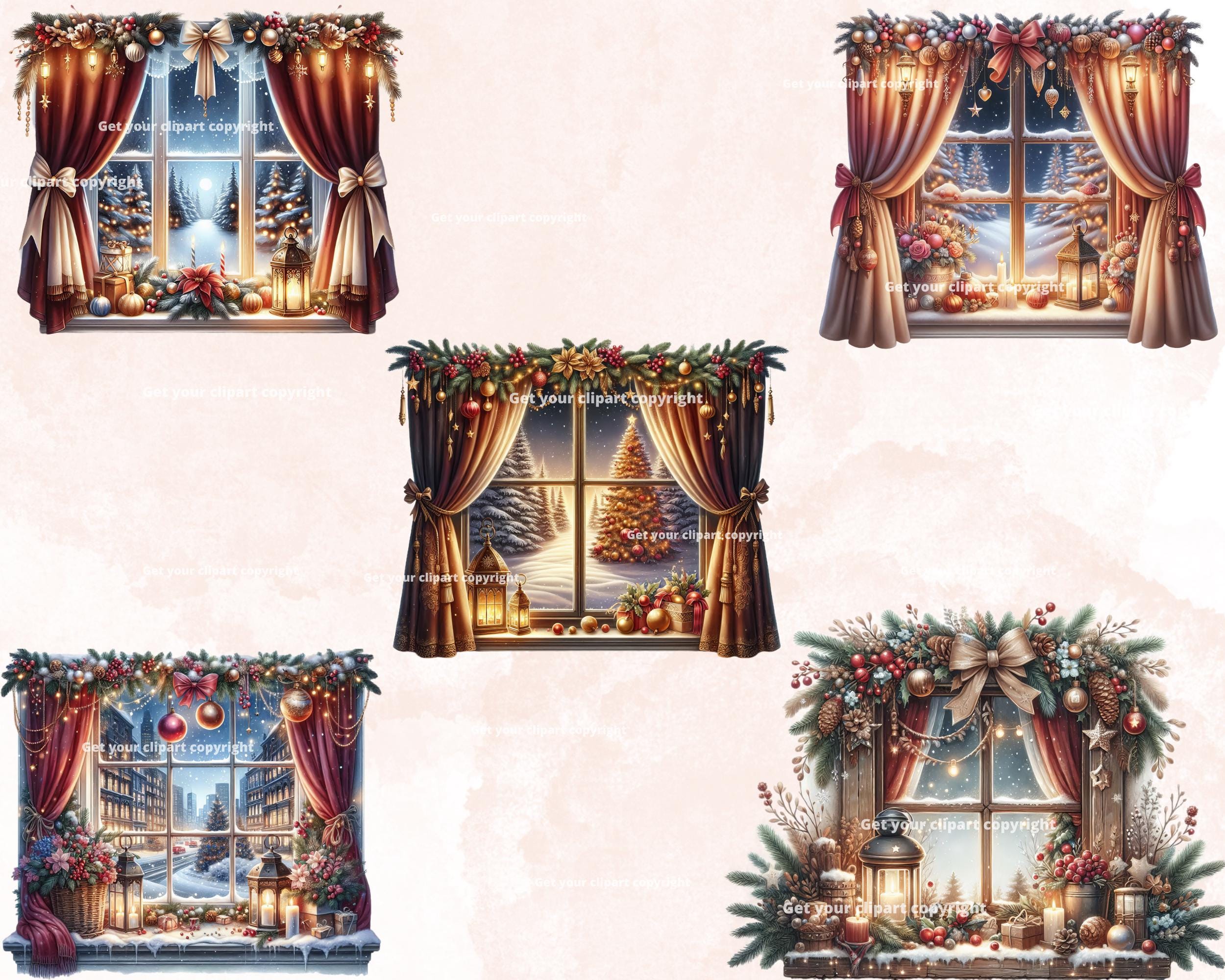 Christmas Windows Clipart Bundle, Christmas Png Graphics, Christmas ...