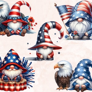 4th of July Gnome Clipart Bundle, Independence Day Clipart, 4th of July ...