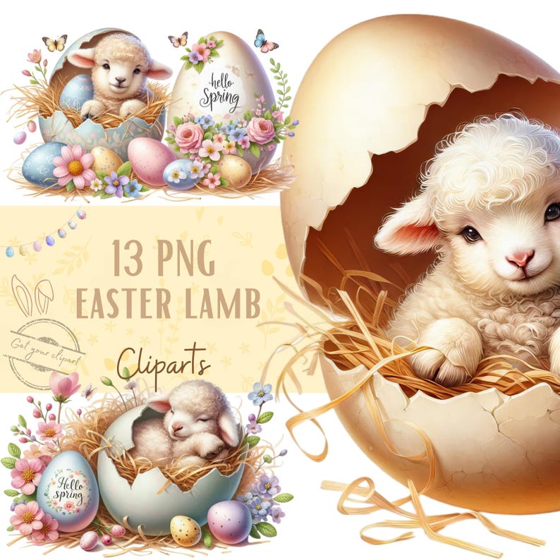 Spring Lamb Clipart Bundle, Easter Lamb Png Graphics, Easter ...