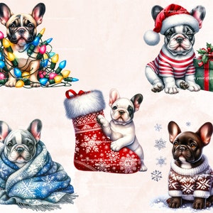 Christmas French Bulldog Png Graphics, Watercolor Dog Clipart, Set of ...