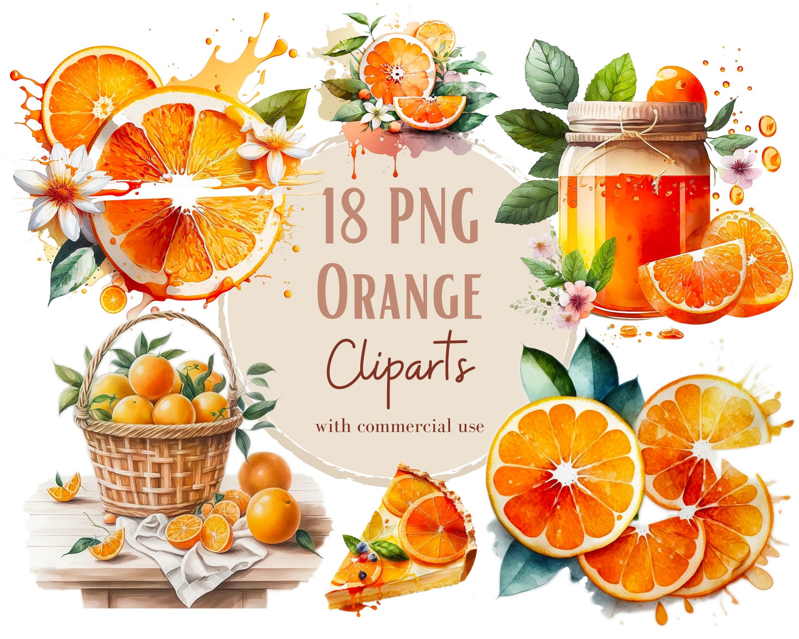 Watercolor Orange Clipart, Orange Fruit Bundle, Watercolor Orange ...