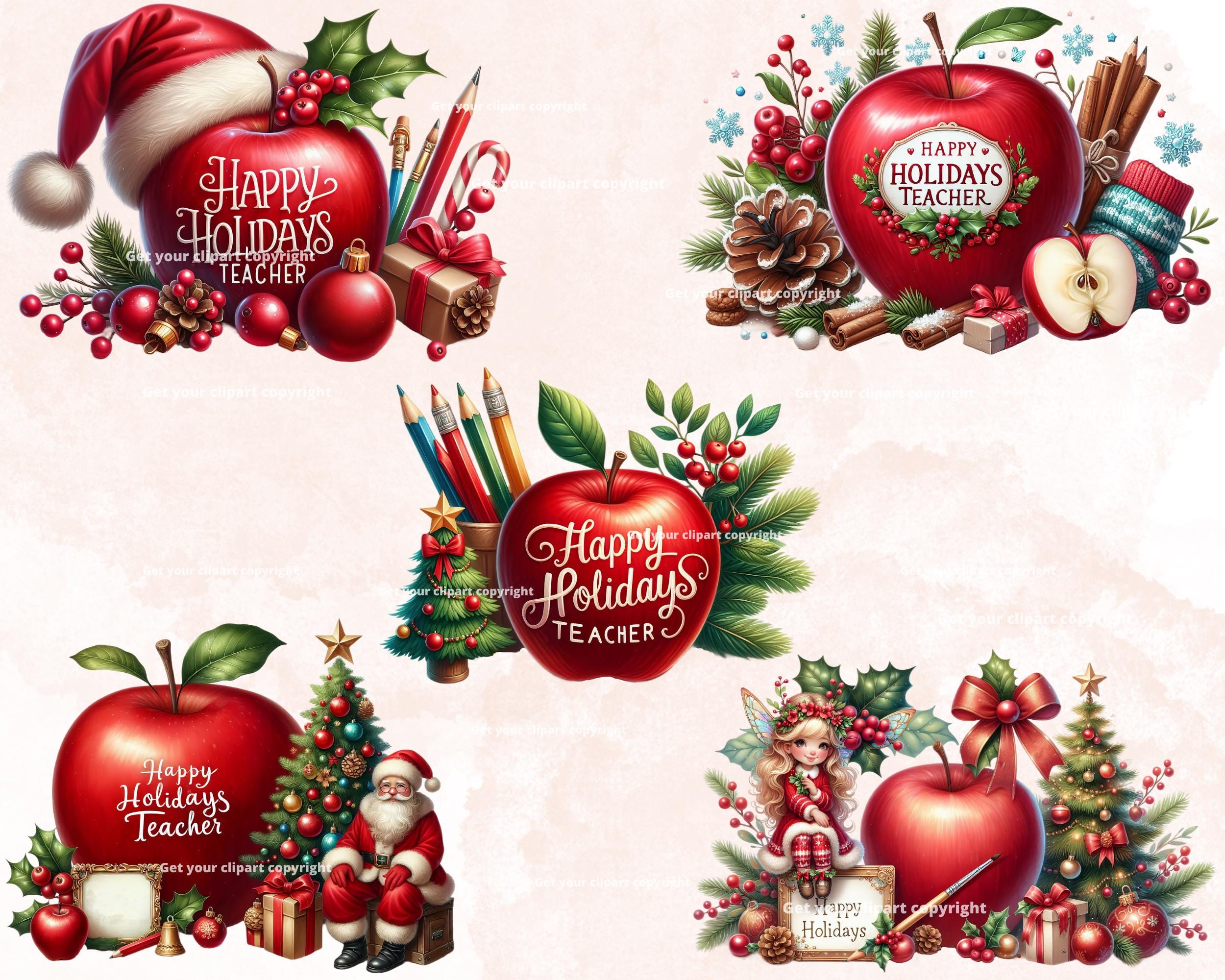 Happy Holidays Teacher Clipart Bundle, Teacher Appreciation, Teacher ...