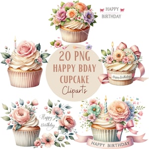 Birthday Cupcake Clipart Bundle, Happy Birthday Graphics, Cupcake Png ...