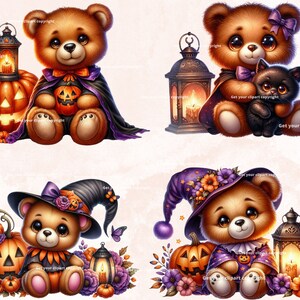 Halloween Teddy Bear Clipart Bundle, Halloween Graphics, Teddy Bear Png ...
